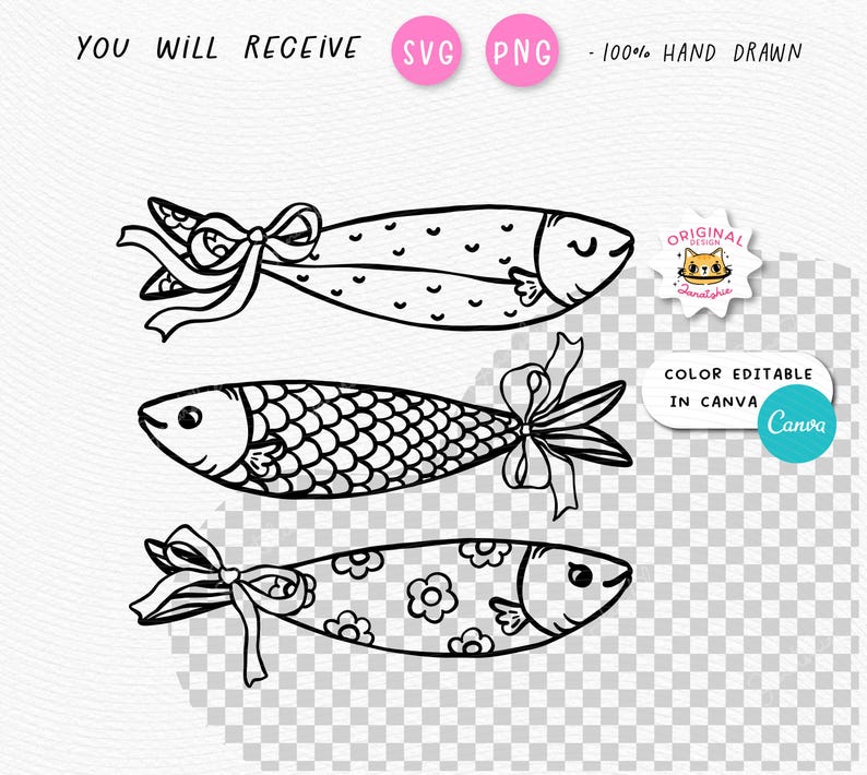 Girly Sardine With Bow Clipart, Coquette Fisherman PNG SVG (digital ...