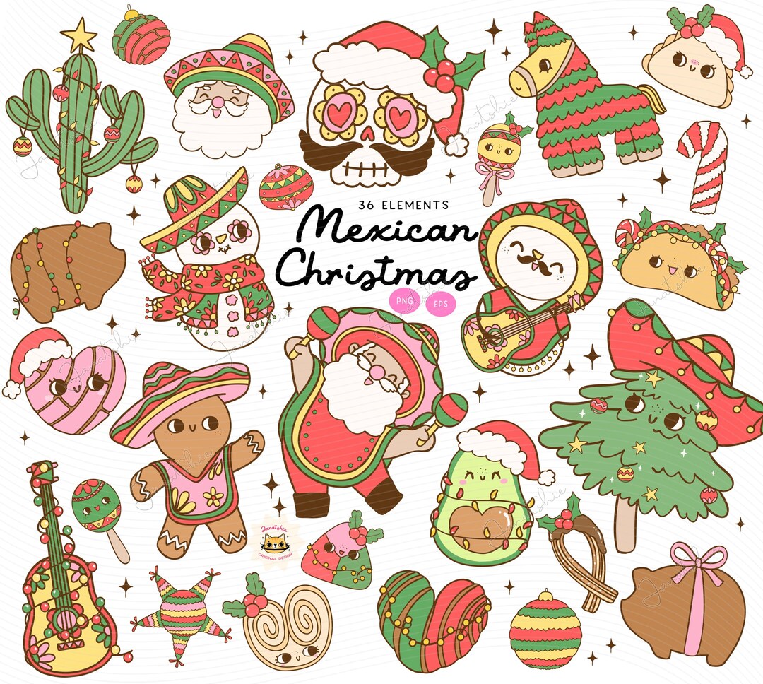 Mexican Christmas PNG Clipart Bundle: Pan Dulce, Conchas, Santa ...