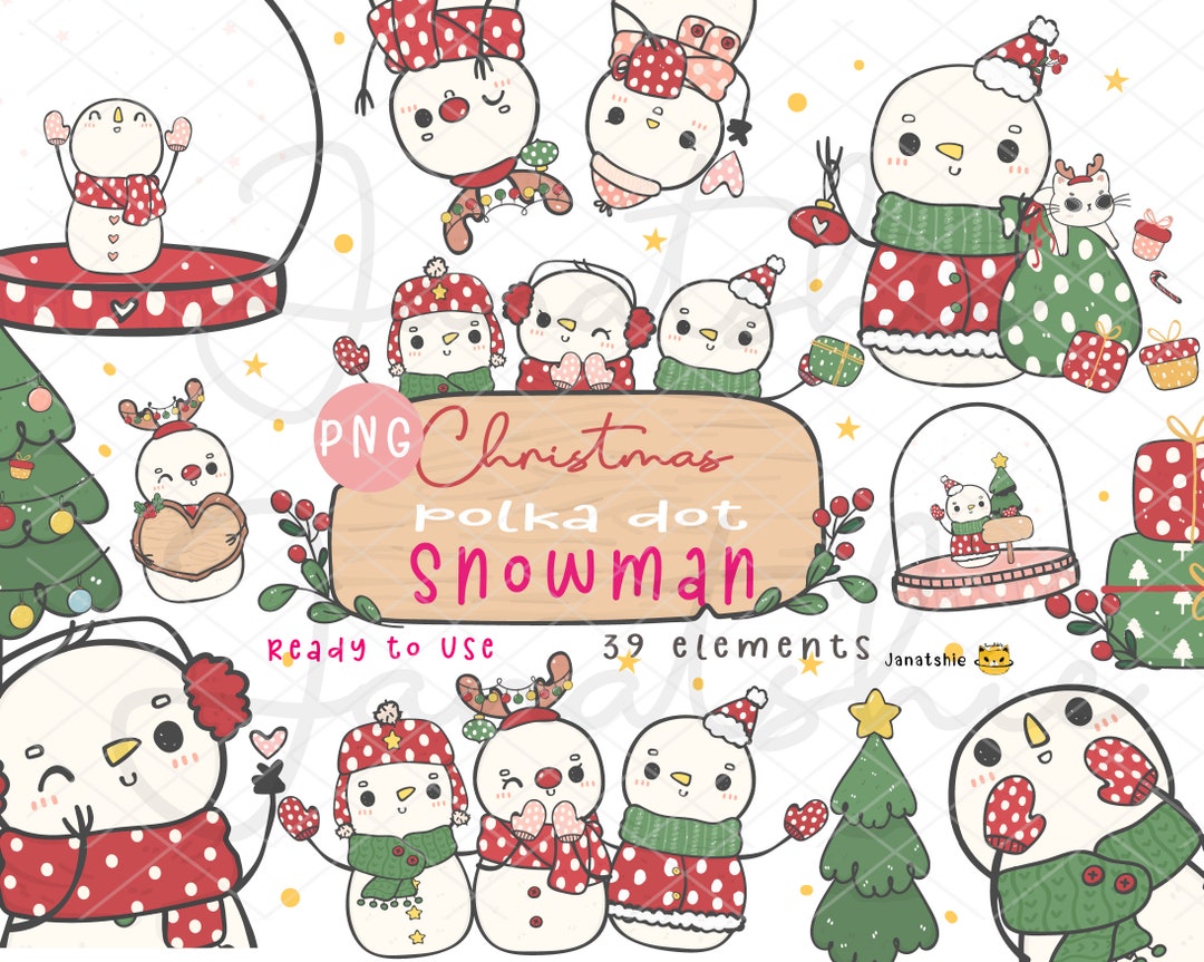 Cute Snowman Png Clipart Set, Christmas Snowman Clipart, Kawaii ...