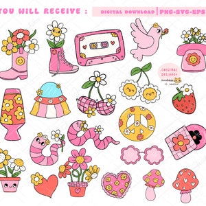 Groovy Retro Flower Power SVG Hippie Spring Clipart PNG Flower ...