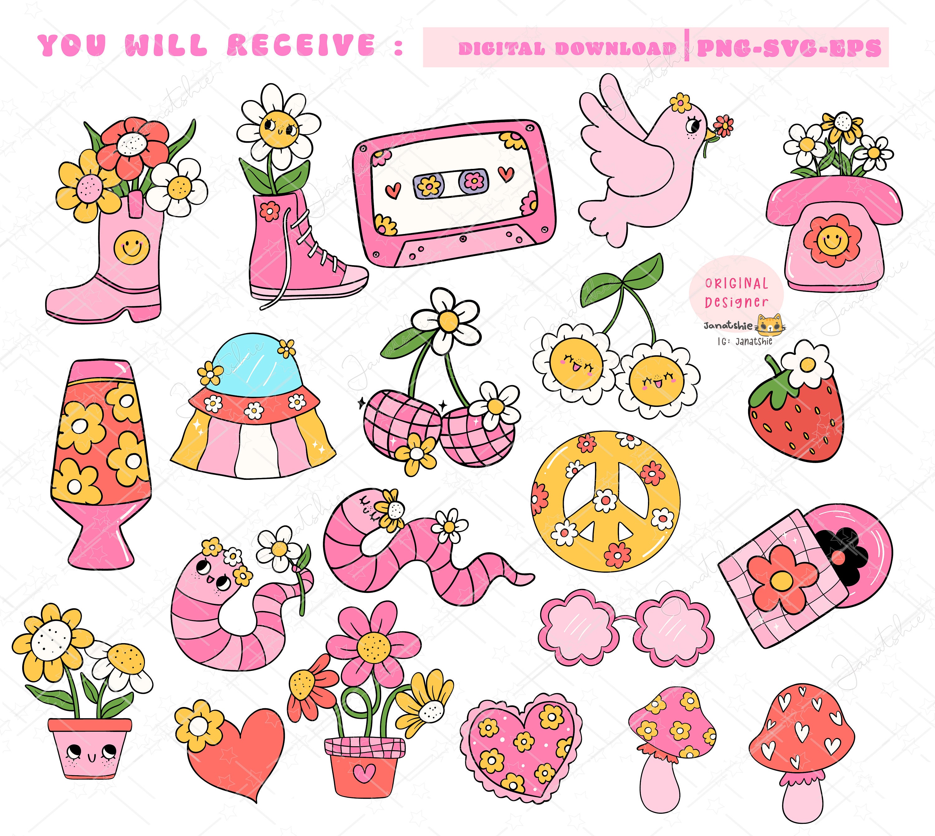 Groovy Retro Flower Power SVG Hippie Spring Clipart PNG Flower ...