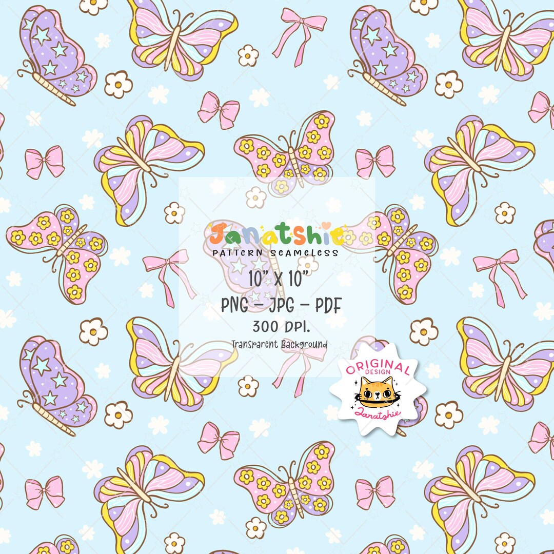 Retro Pastel Butterfly Seamless Pattern: Groovy Y2K Spring Digital ...