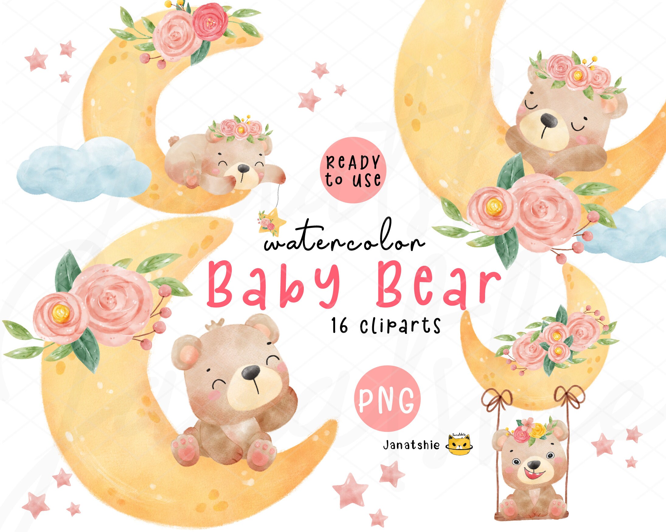 Watercolor Cute Baby Bear Clipart Teddy Bear Clipart Png - Etsy
