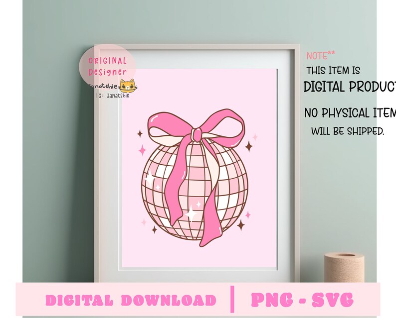 Coquette Pink Disco Ball With Bow SVG PNG: 70s Retro Y2K Art (digital ...