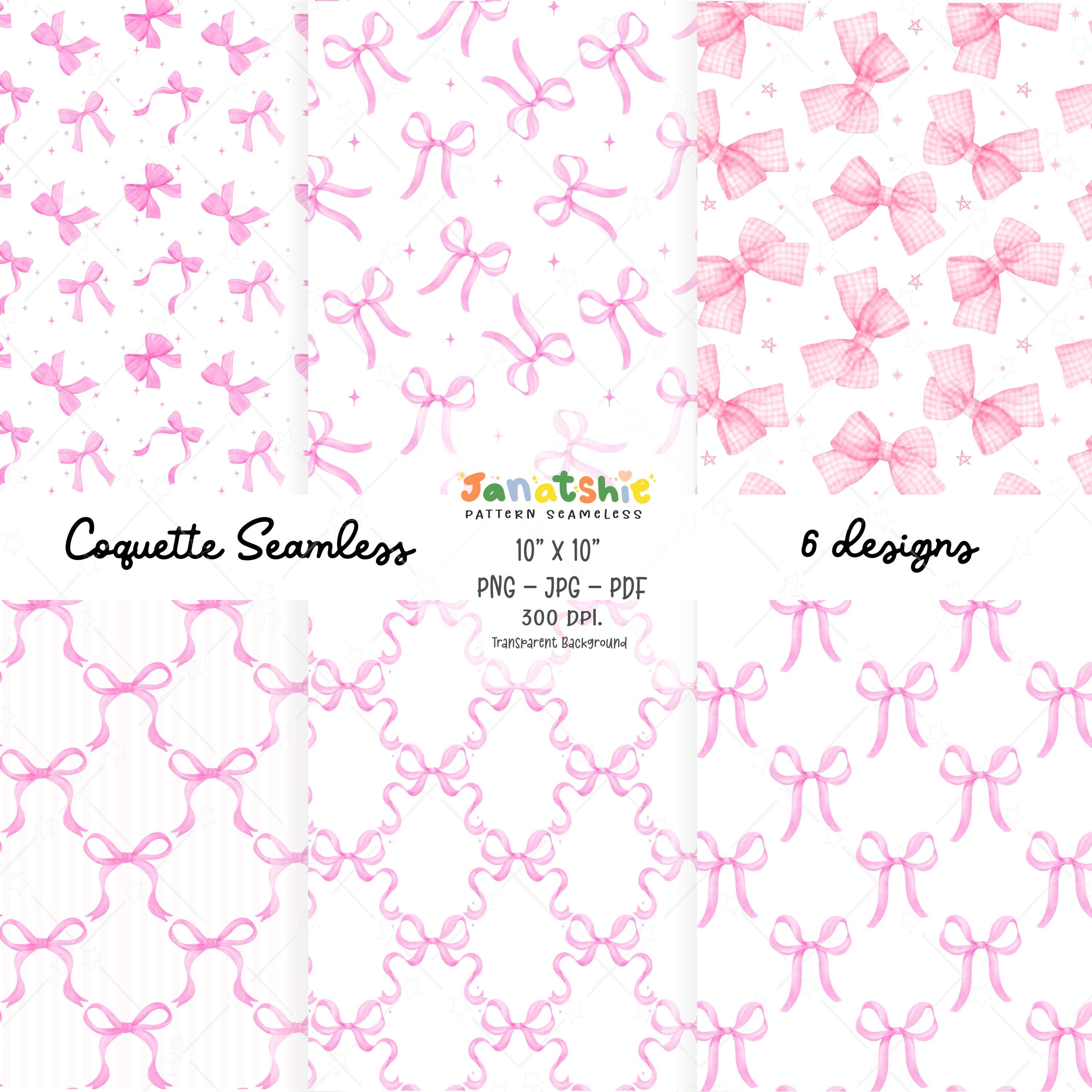 Coquette Pink Ribbon Seamless Pattern: Digital Paper Pack (PNG, JPG ...