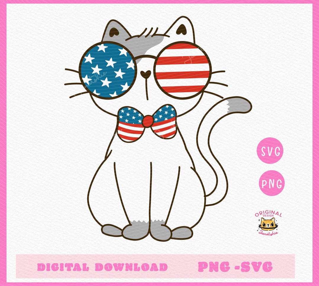 4th of July Cat Clipart: Patriotic Tabby Doodle (SVG, PNG) - Etsy