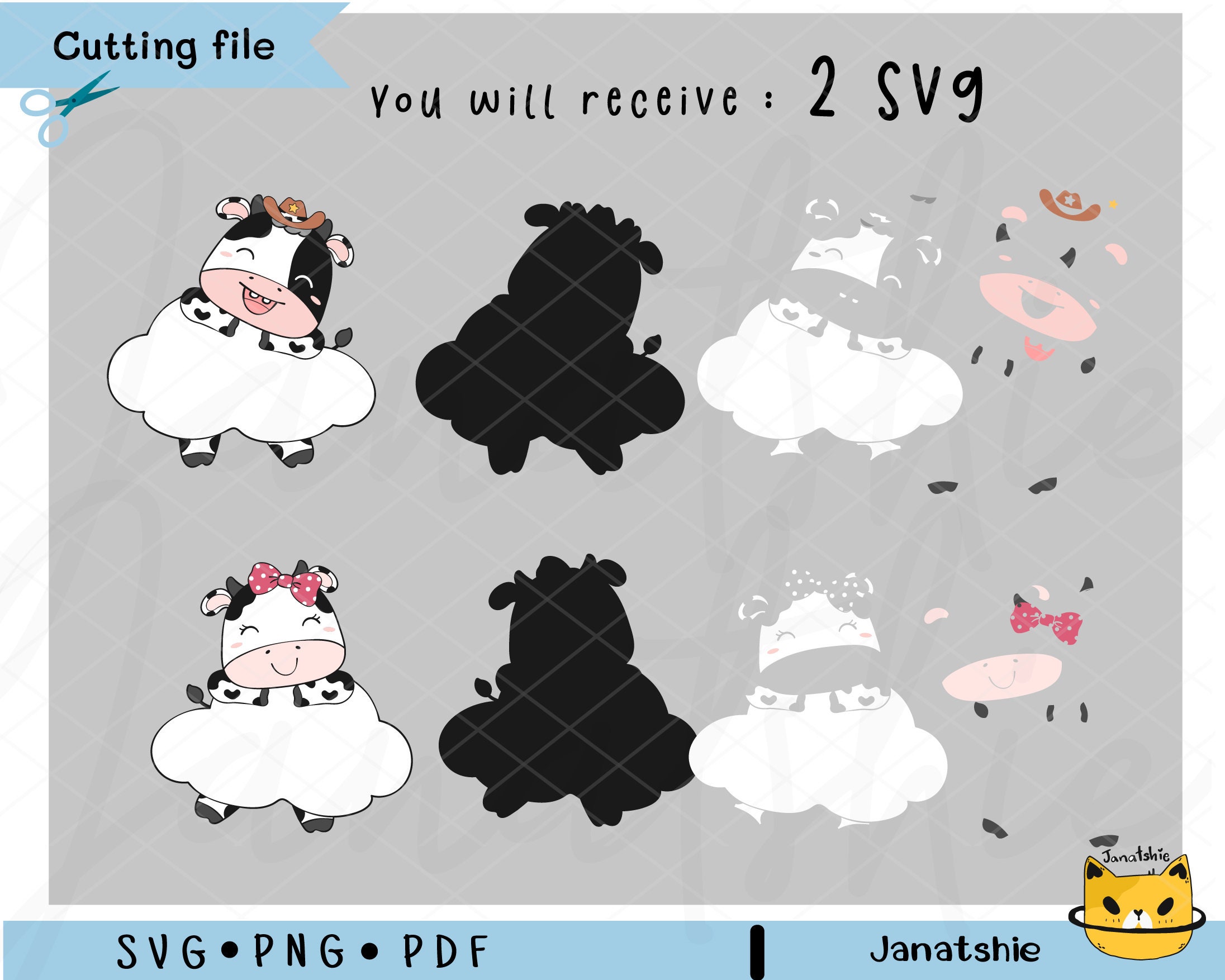 Cute Cow Monogram SVG, Split Cow Decal Baby Cow Clipart, Cow Birthday ...