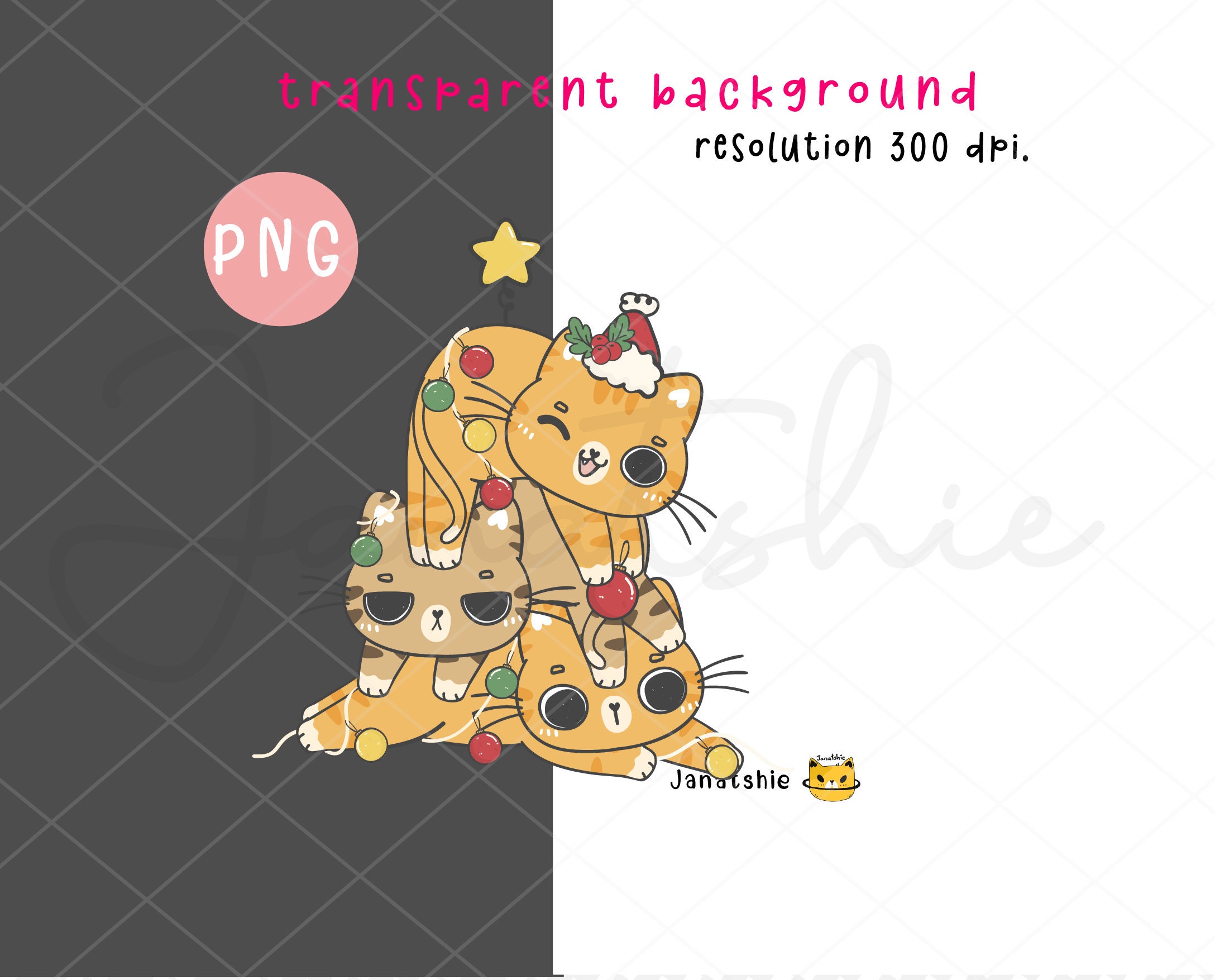 Christmas Cats Clipart Set Cute Funny Kitten Tree - Etsy