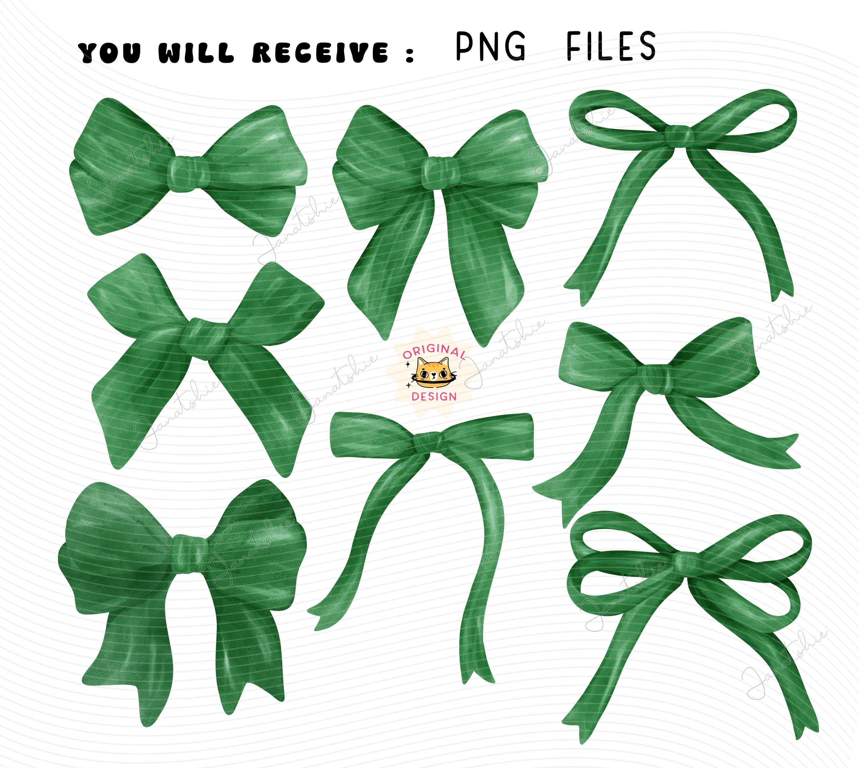 Green Coquette Bow Watercolor Clipart: Christmas Ribbon PNG (digital ...