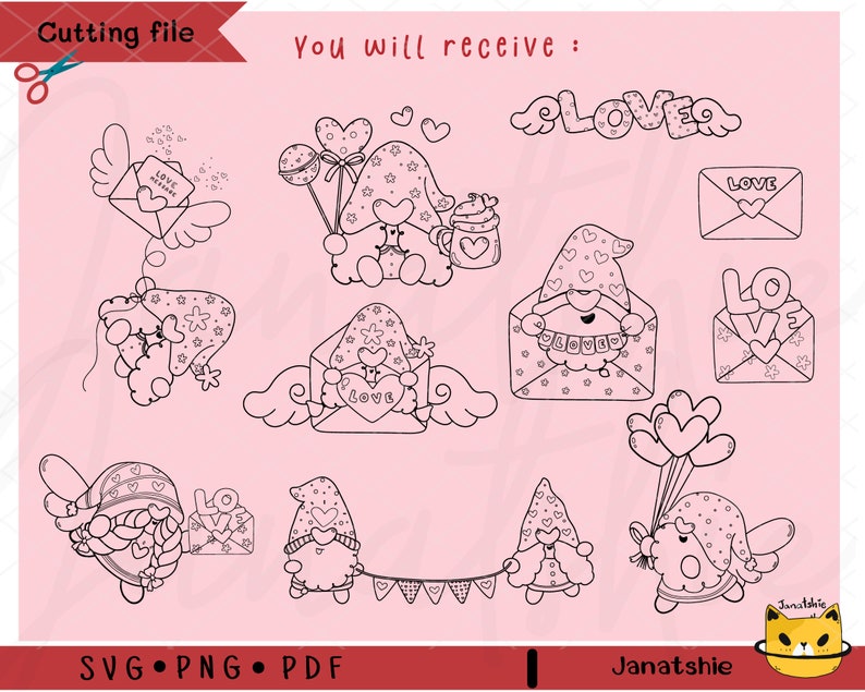 Valentine Gnome Clipart Digital Stamp Gnome Outline Clip Art - Etsy