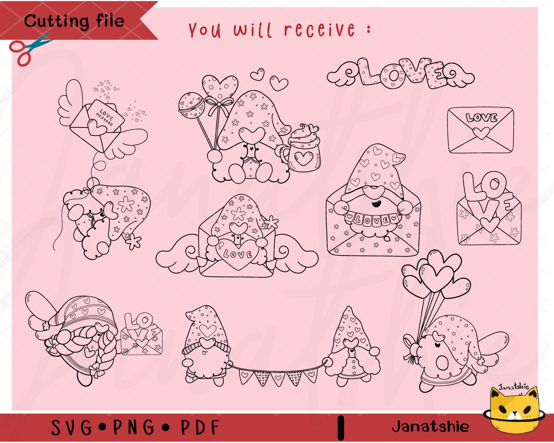 Valentine Gnome Clipart Digital Stamp Gnome Outline Clip Art - Etsy