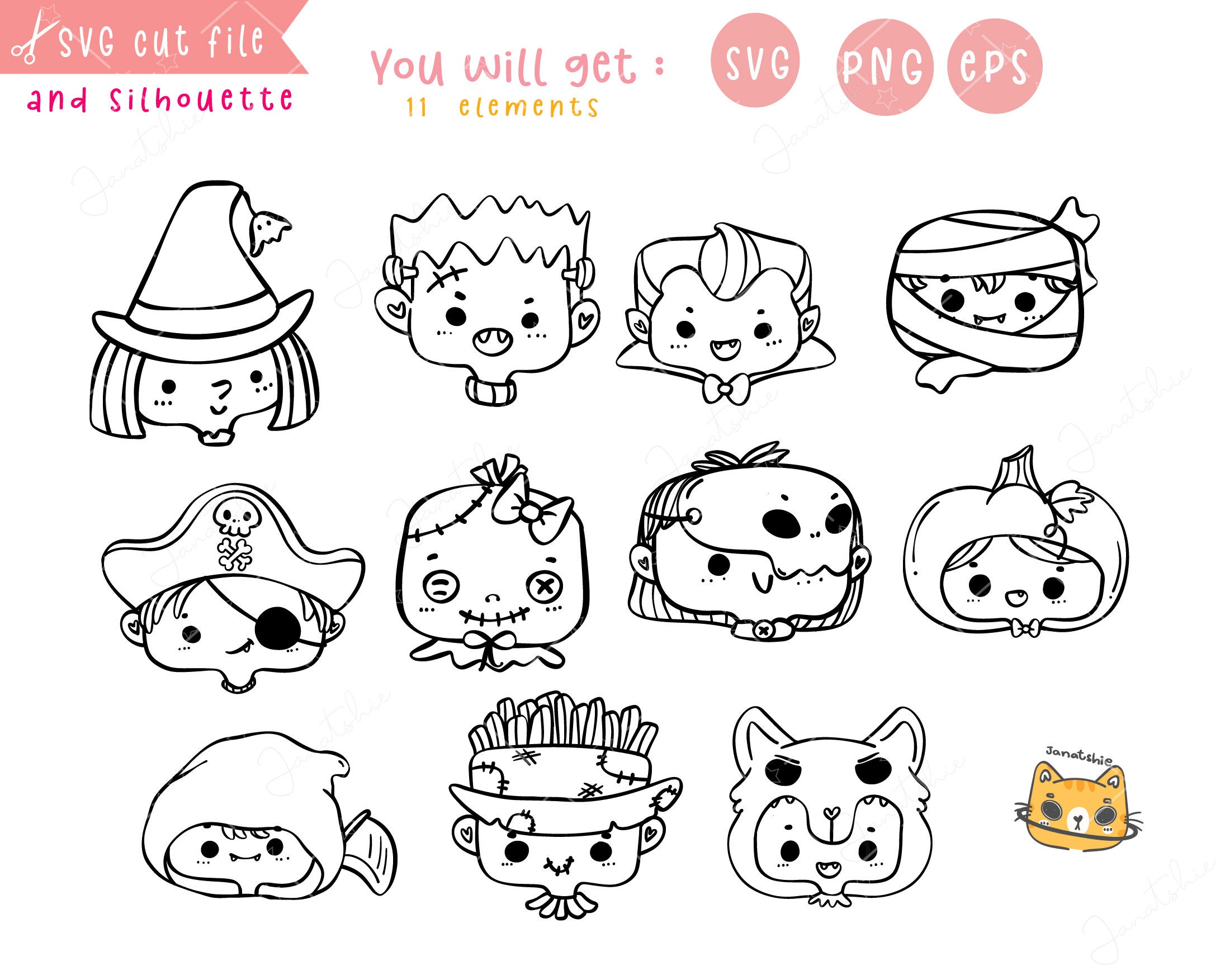 Halloween Kid Costume Doodle PNG SVG: Spooky School Outfit - Etsy