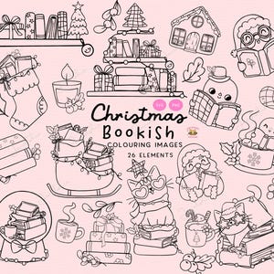 Retro Groovy Christmas Bookish Outline Christmas Reading Doodle Svg ...