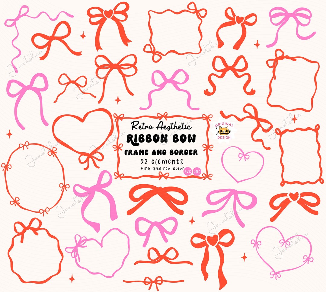 Retro Bow, Wavy Frames & Borders, Whimsical Hand Drawn Doodle Valentine ...