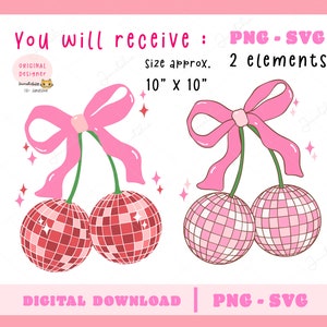 Coquette Disco Ball Svg Disco Ball Cherry Svg Disco Cherries With Bow ...
