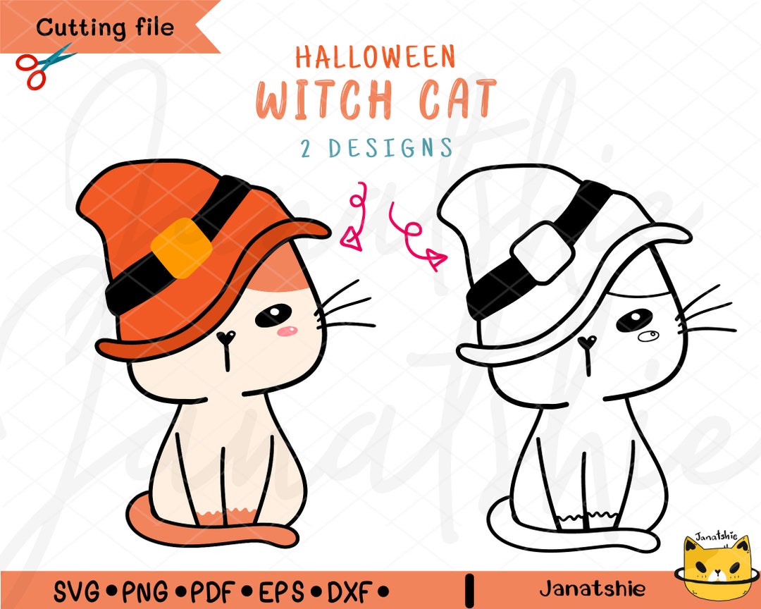 Halloween Witch Cat SVG, PNG Clipart – Retro Cartoon Design - Etsy