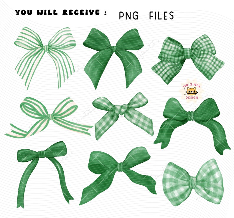 Green Coquette Bow Watercolor Clipart: Christmas Ribbon PNG (digital ...