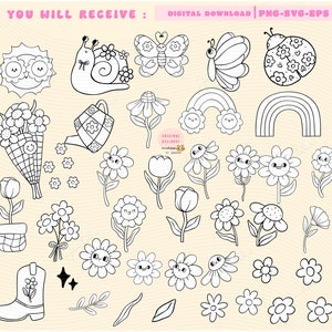 Groovy Retro Flower Power SVG Outline Coloring Images PNG Hippie Spring ...