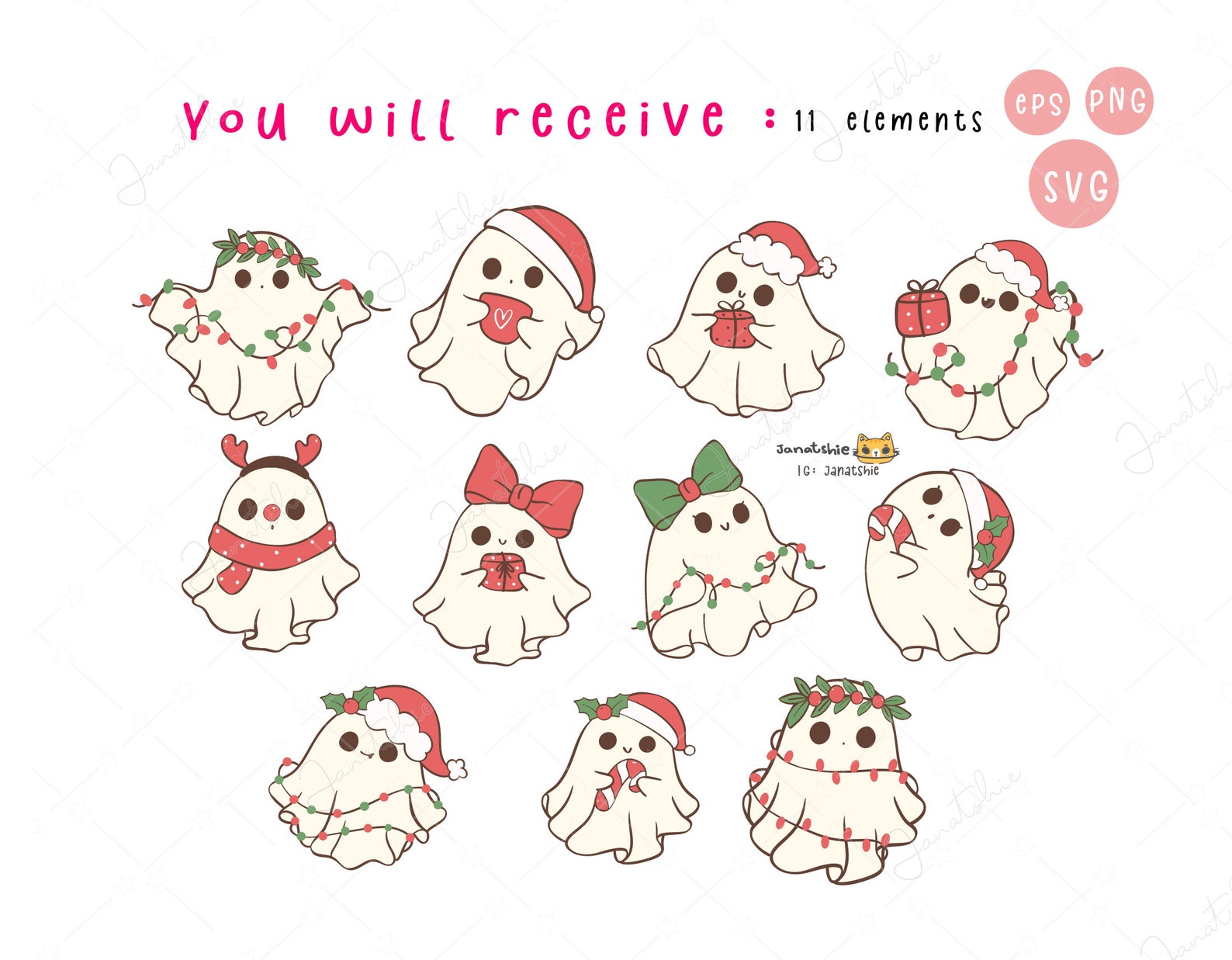 Christmas Ghost Png, Spooky Christma SVG, Cute and Kawaii Holiday ...