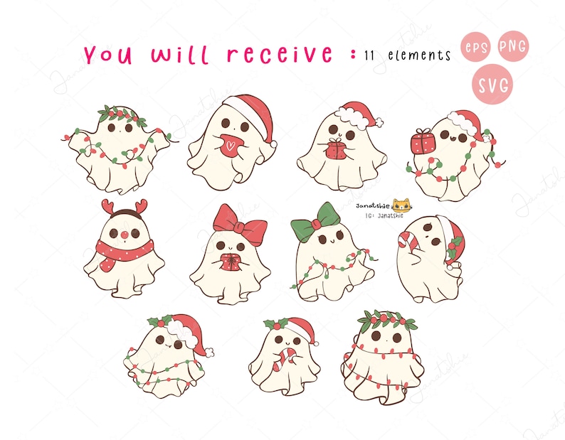 Christmas Ghost Png, Spooky Christma SVG, Cute and Kawaii Holiday ...