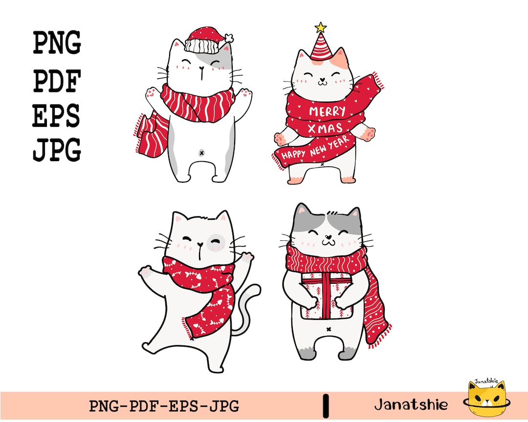 Christmas Cat Clip Art, Funny Cartoon Kitten (png, Eps, Jpg, Pdf) - Etsy
