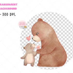 Mama Bear & Baby Bear Clipart: Watercolor Mother's Day PNG Graphics ...