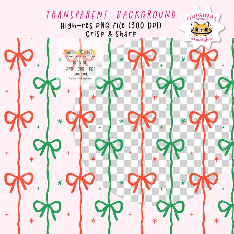 Retro Christmas Ribbon Bow Seamless Pattern | Festive Digital Paper ...