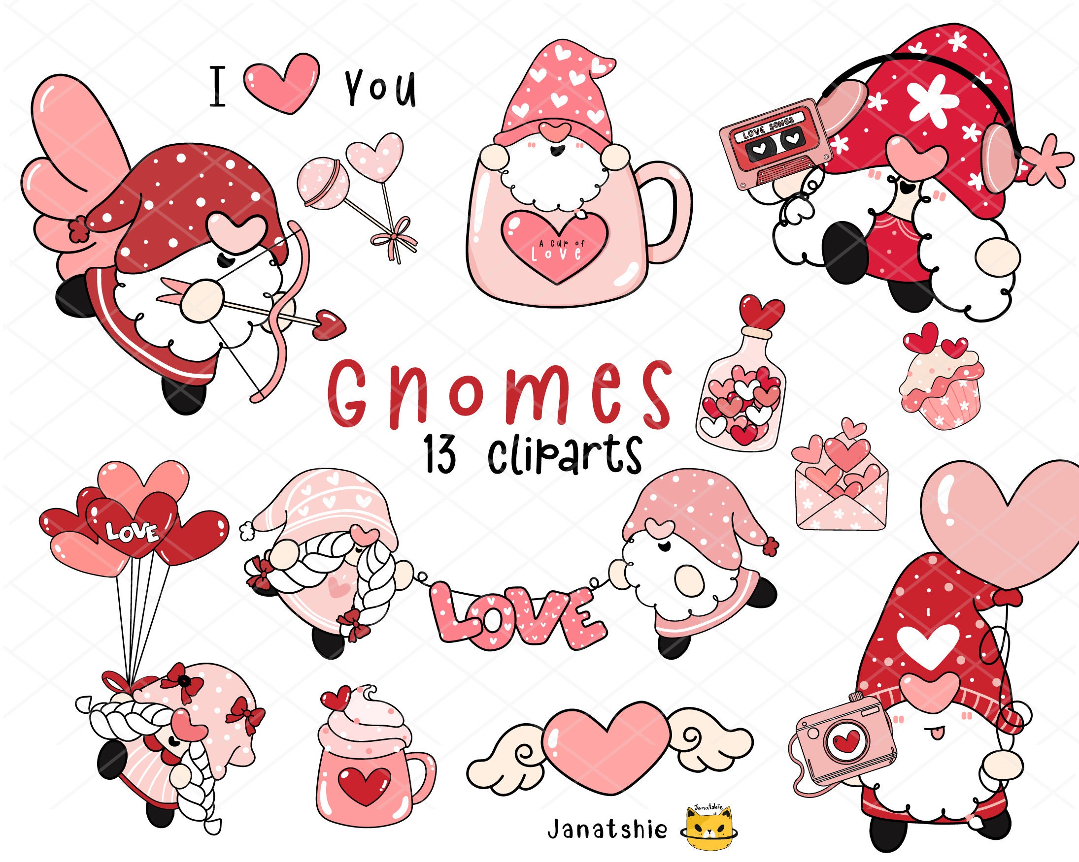 Red Valentine Gnome Clipart Collection Romantic Love Gnome Clip Art Set ...