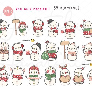 Cute Snowman PNG Clipart Set | Kawaii Christmas Snowman Doodle | Polka ...