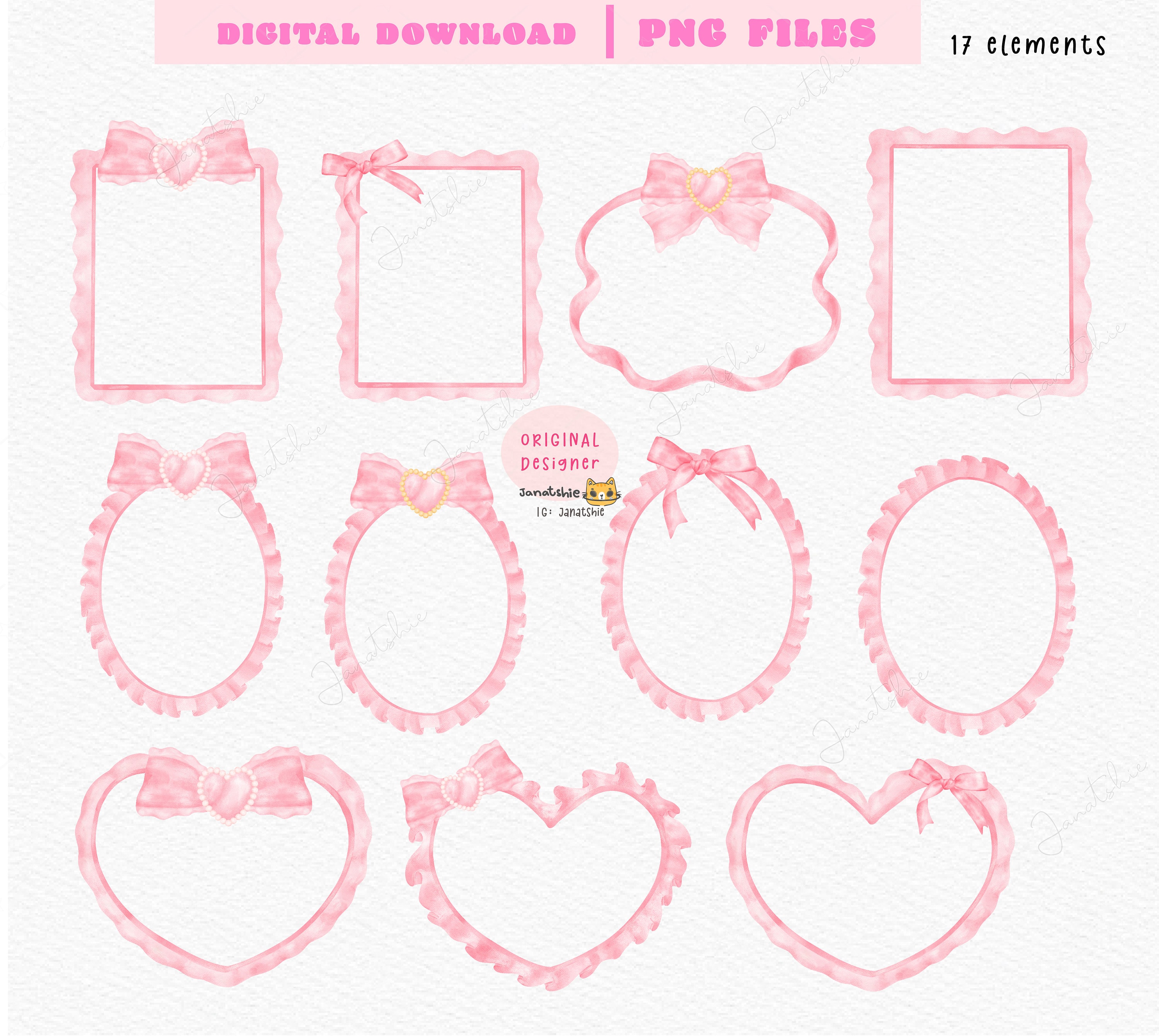 Pink Watercolor Coquette Frames and Rococo Bow Clipart (PNG) - Etsy