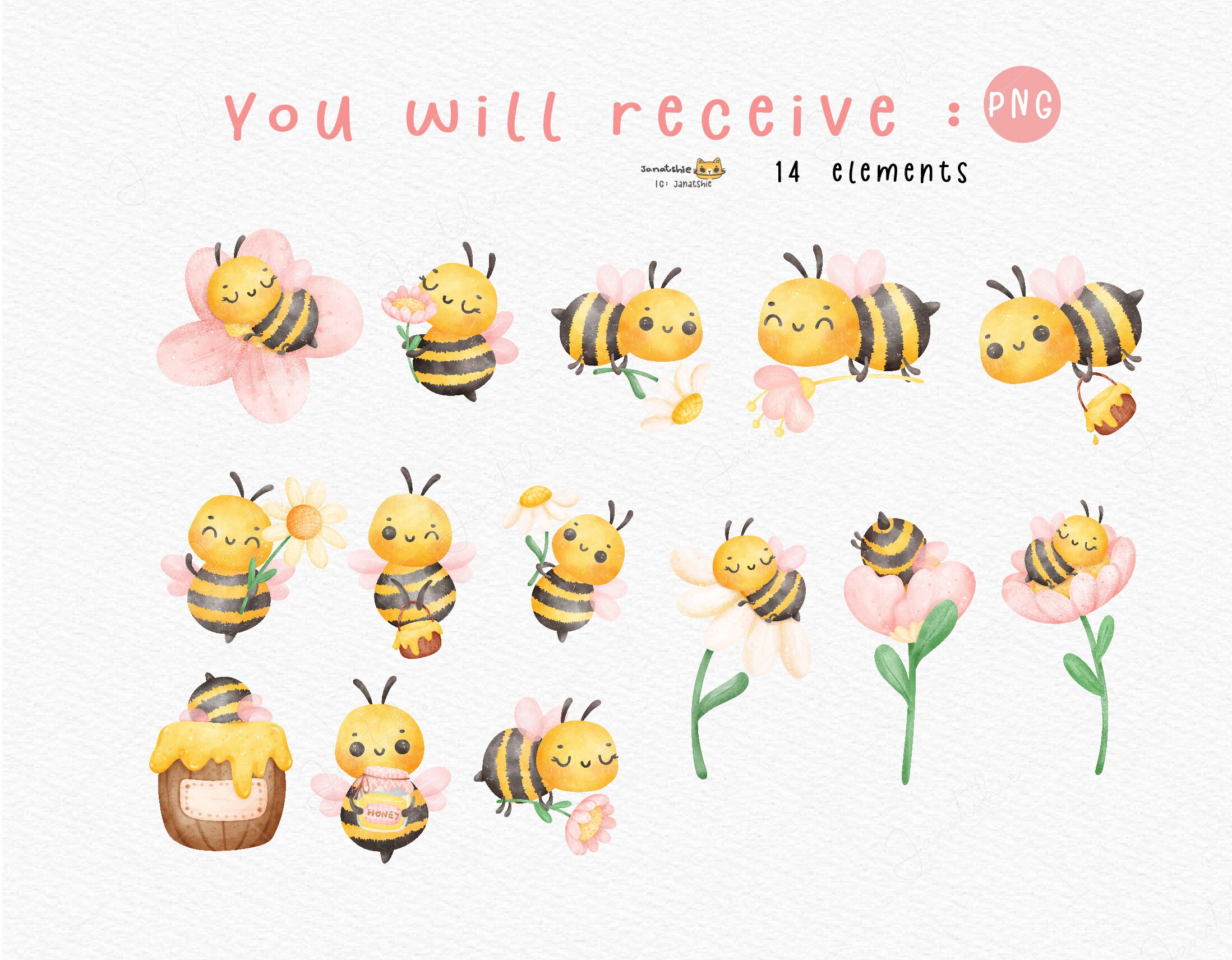 Bee Clipart Png, Honeybee Watercolor Clipart, Kawaii Cartoon Character ...