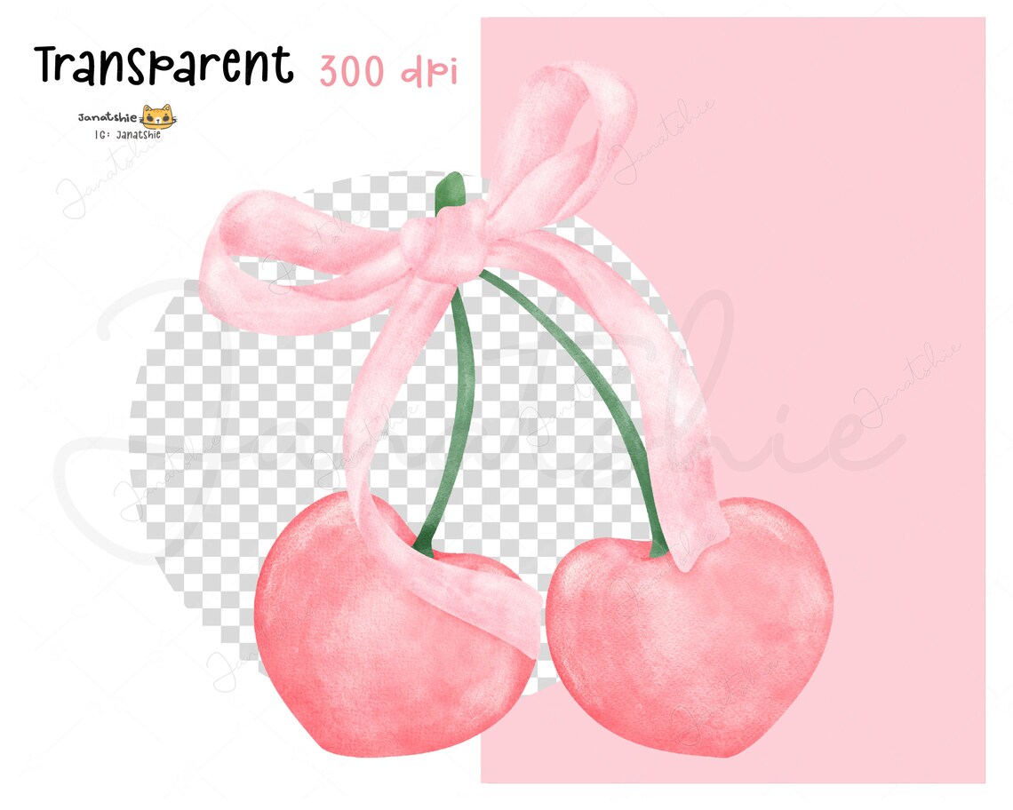 Cute Coquette Cherries With Pink Bow Watercolor Clipart Png, Red ...