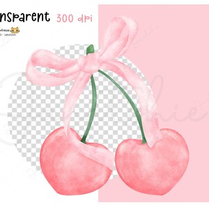 Cute Coquette Cherries With Pink Bow Watercolor Clipart Png, Red ...