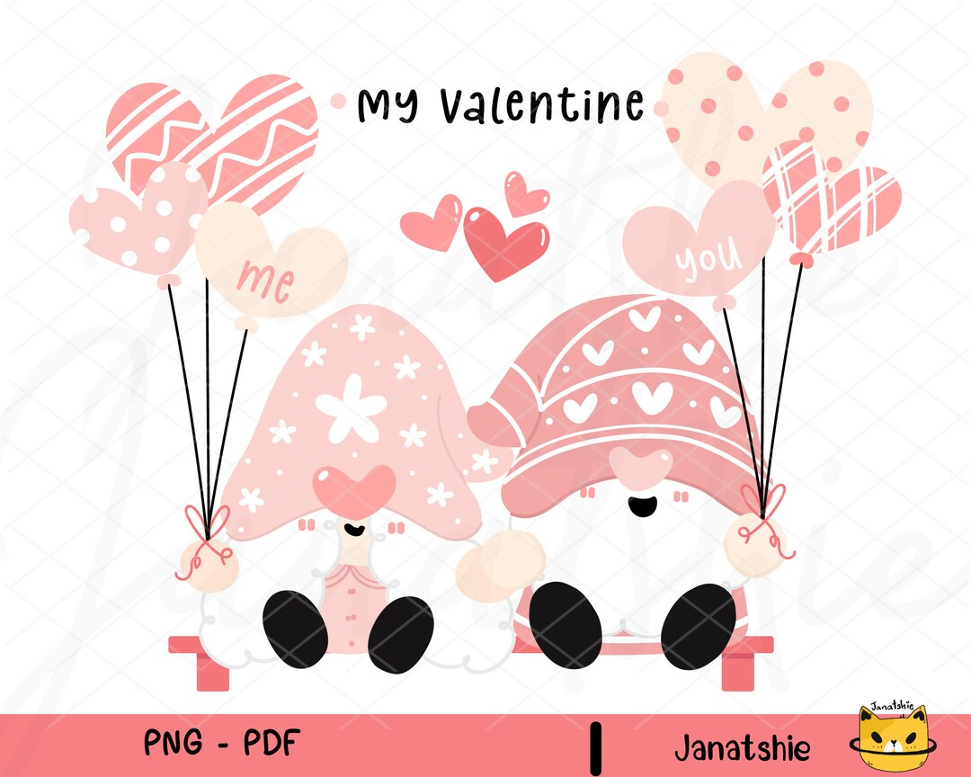 Cute Valentine Gnomes Cartoon Clipart, Couple Gnomes Holding Hands With ...