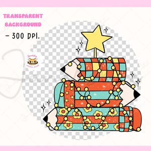 Groovy Christmas Pencil Tree Clipart Png Set Coquette Christmas Teacher ...