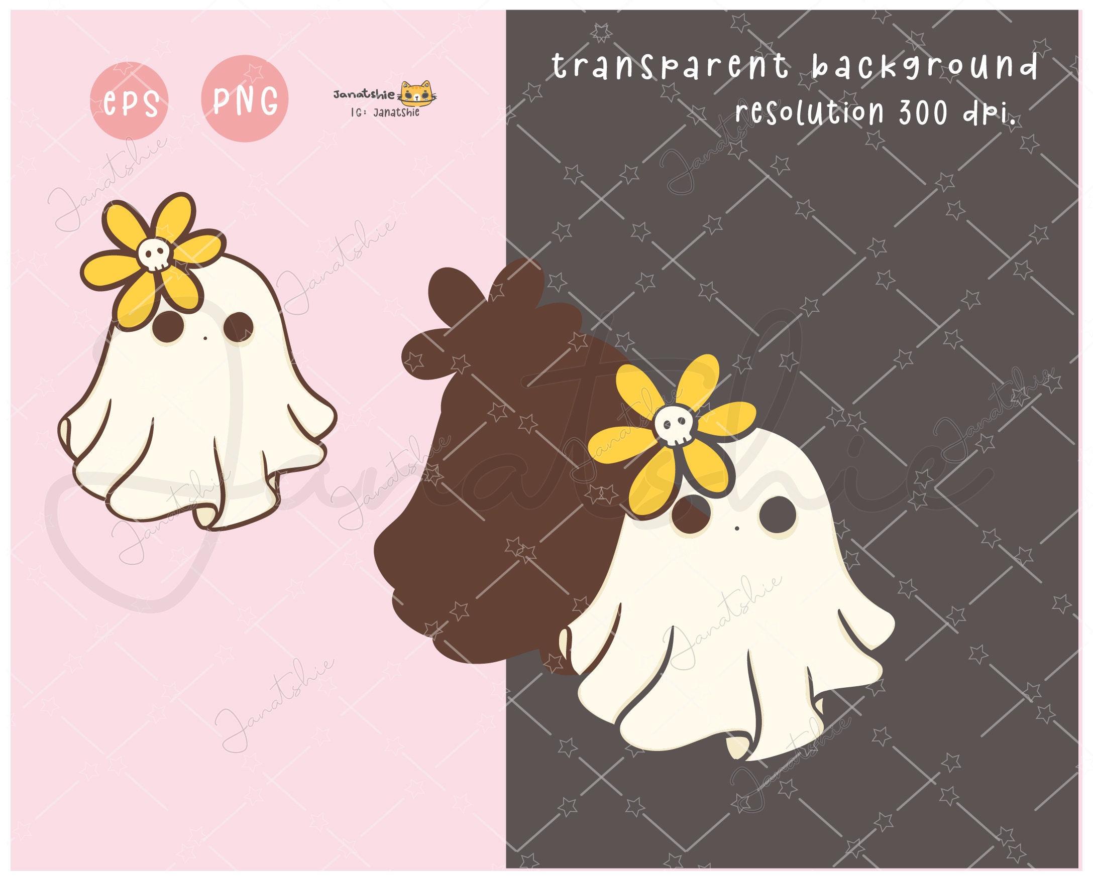 Cute Ghost With Flower SVG , Kawaii Halloween Daisy Ghost Clipart, Cute ...