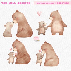 Mama Bear & Baby Bear Clipart: Watercolor Mother's Day PNG Graphics ...