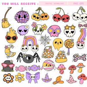 Groovy Halloween Clipart Set: Retro 70s Disco Doodles (PNG, EPS) - Etsy