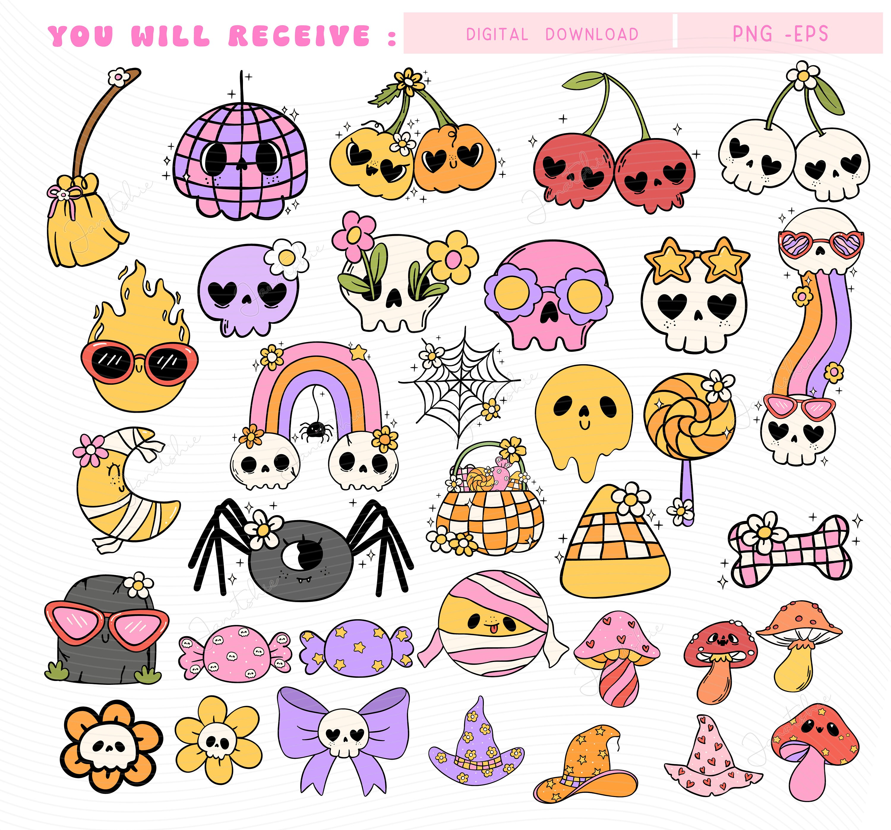 Groovy Halloween Clipart Set: Retro 70s Disco Doodles (PNG, EPS) - Etsy