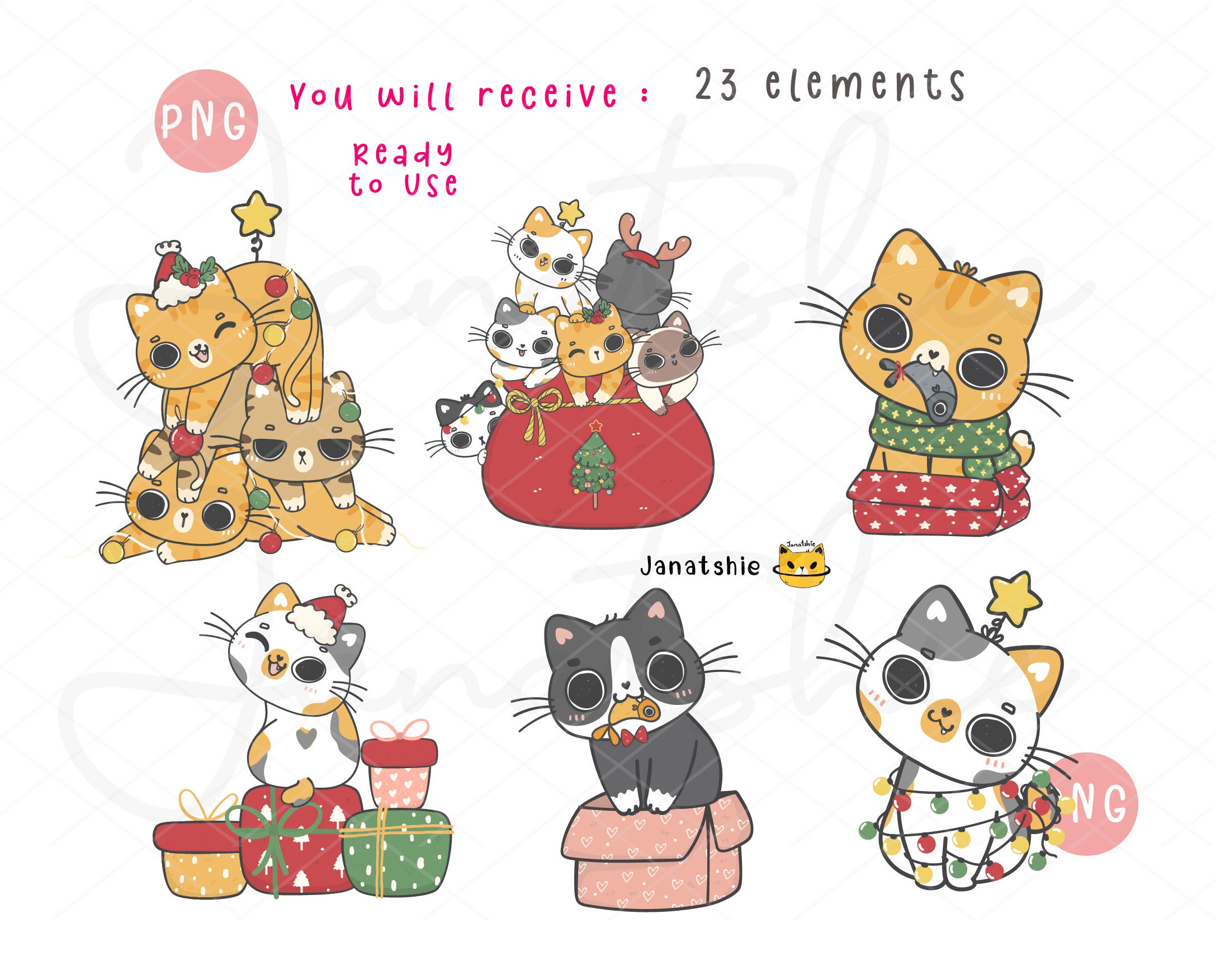 Christmas Cats Clipart Set Cute Funny Kitten Tree - Etsy