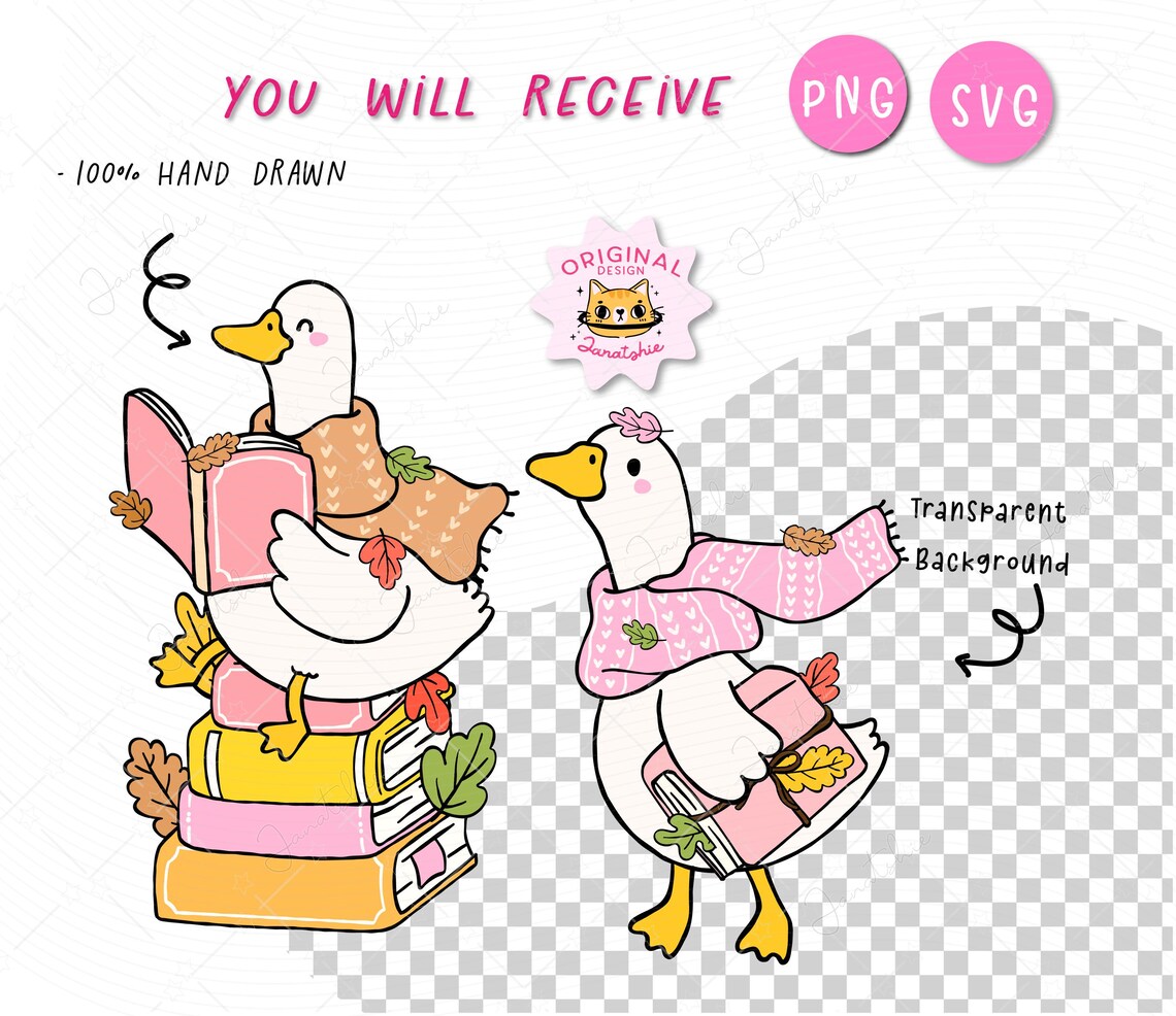 Fall Silly Goose Reading Clipart Set: Cozy Autumn Bookish, Book Lover ...