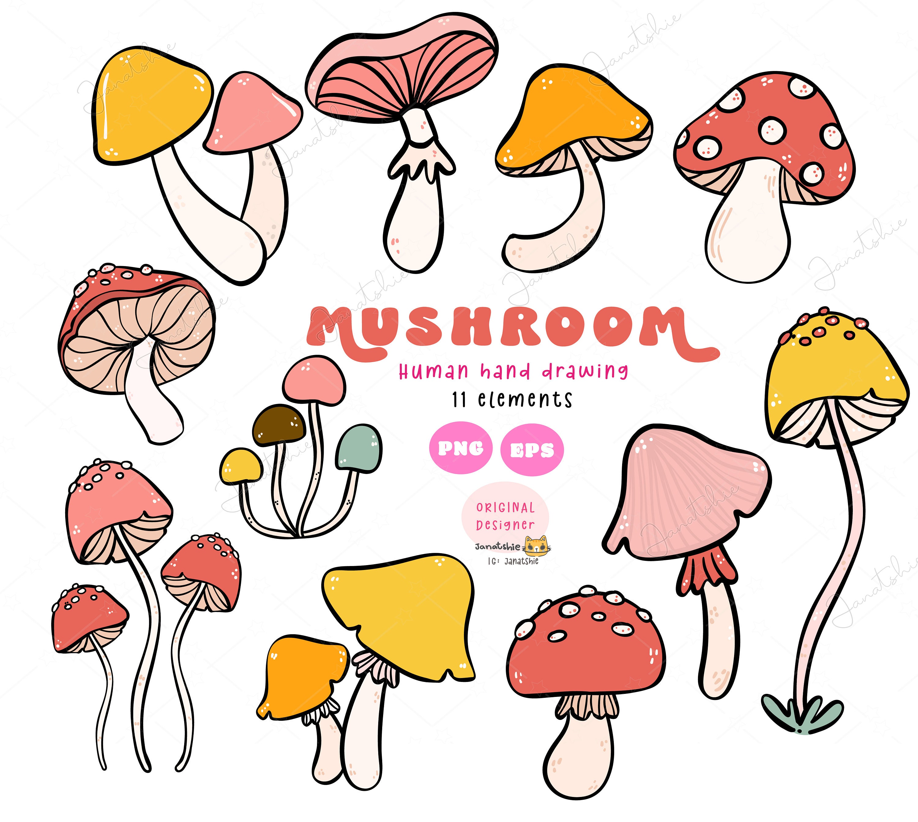 Mushroom Clipart Cottagecore Mushroom Hand Drawn Magic Fungus Botanical ...