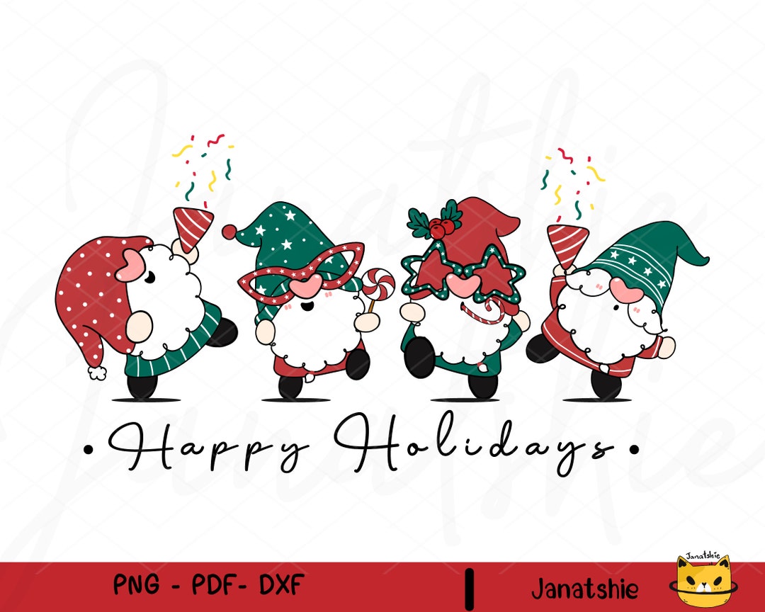 Christmas Gnome Clipart - Cute 4 Gnome Friends Celebrate Holiday Party ...