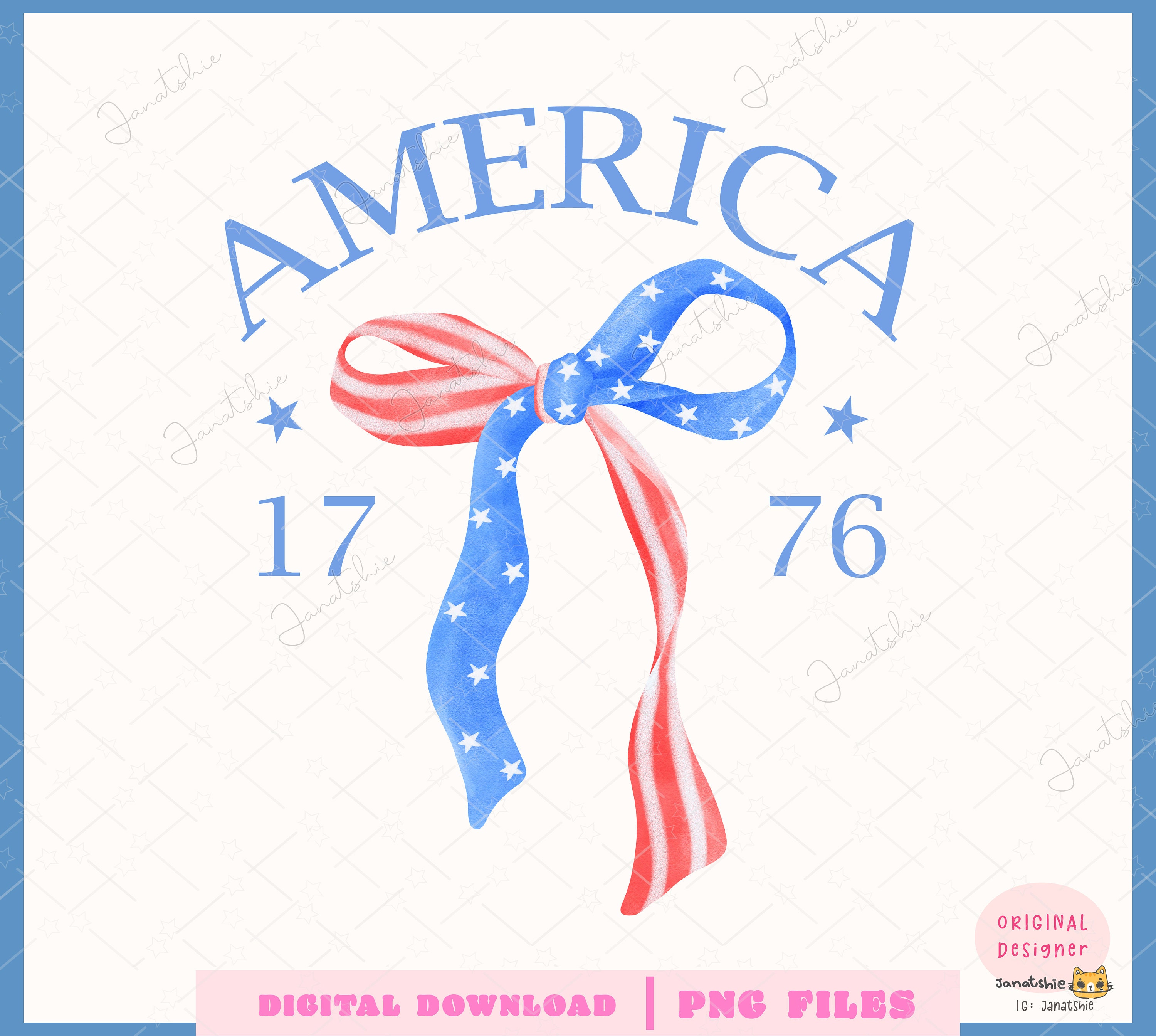 Coquette 4th of July Bow America PNG Preppy Patriot Ribbon Watercolor ...