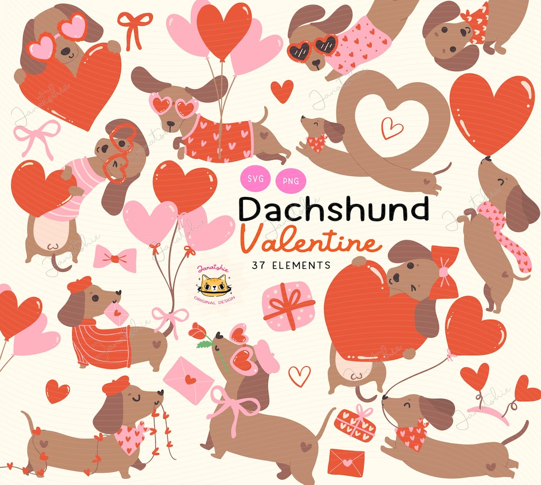 Valentine Dachshund Clipart: Sausage Dog With Heart (PNG, SVG) - Etsy