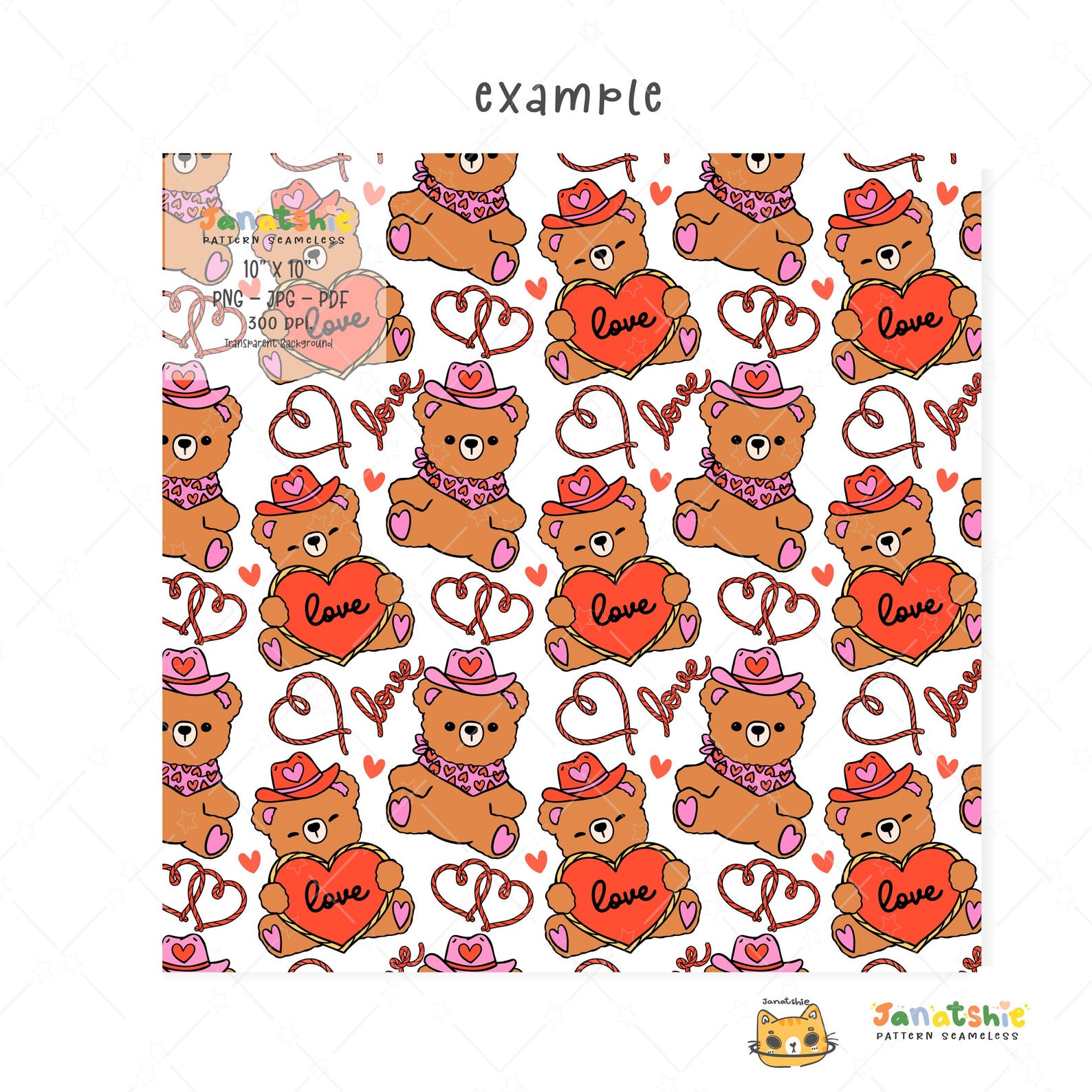 Retro Cowboy Valentine Western Teddy Bear Seamless Pattern Repeatable ...