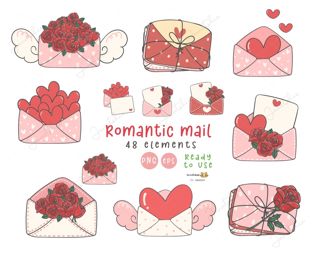 Cute Valentine Love Mail Clipart With Red Roses and Heart | Romantic ...