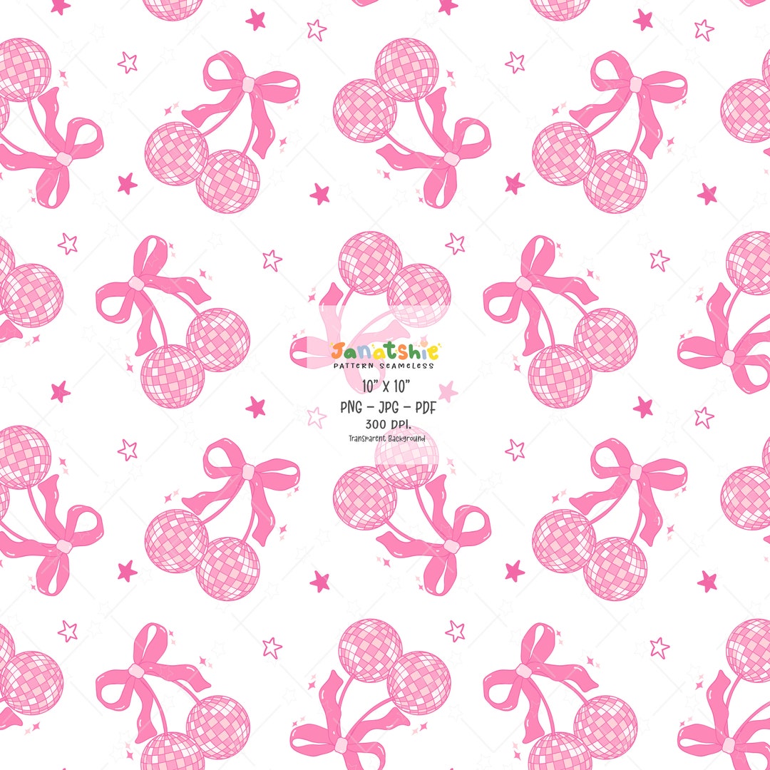 Coquette Disco Cherries Seamless Pattern Retro Pink Disco Ball Cherry ...