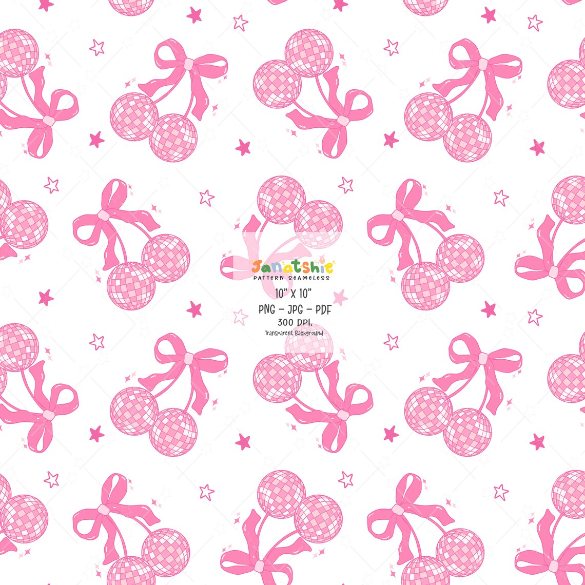 Coquette Cherry Seamless Pattern PNG, Retro Digital Paper, Disco Bow ...