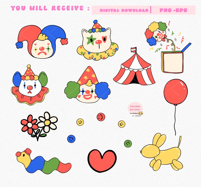 Clowncore PNG Clipart, Circus Kidcore, Digital Sticker Design (21 ...